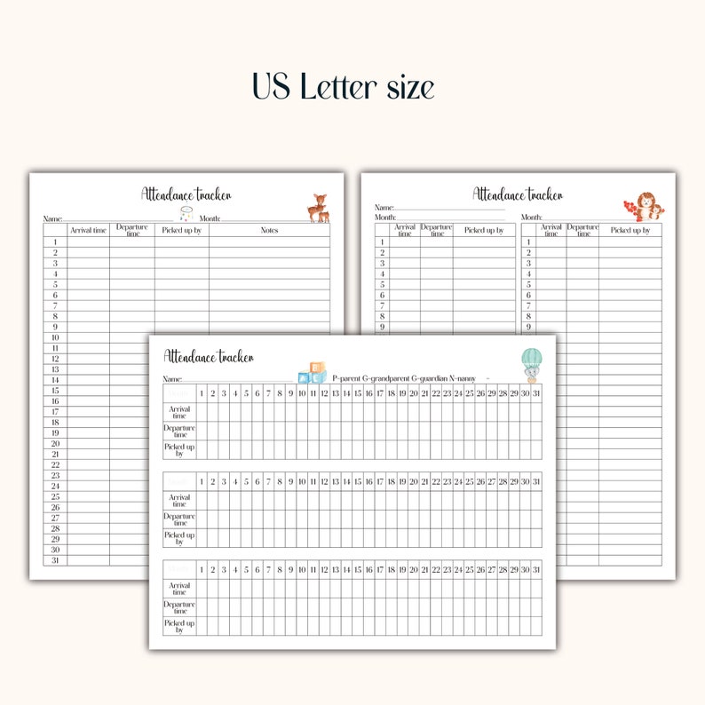 Child Care Attendance Tracker | Vertical and Horizontal Attendance List ...