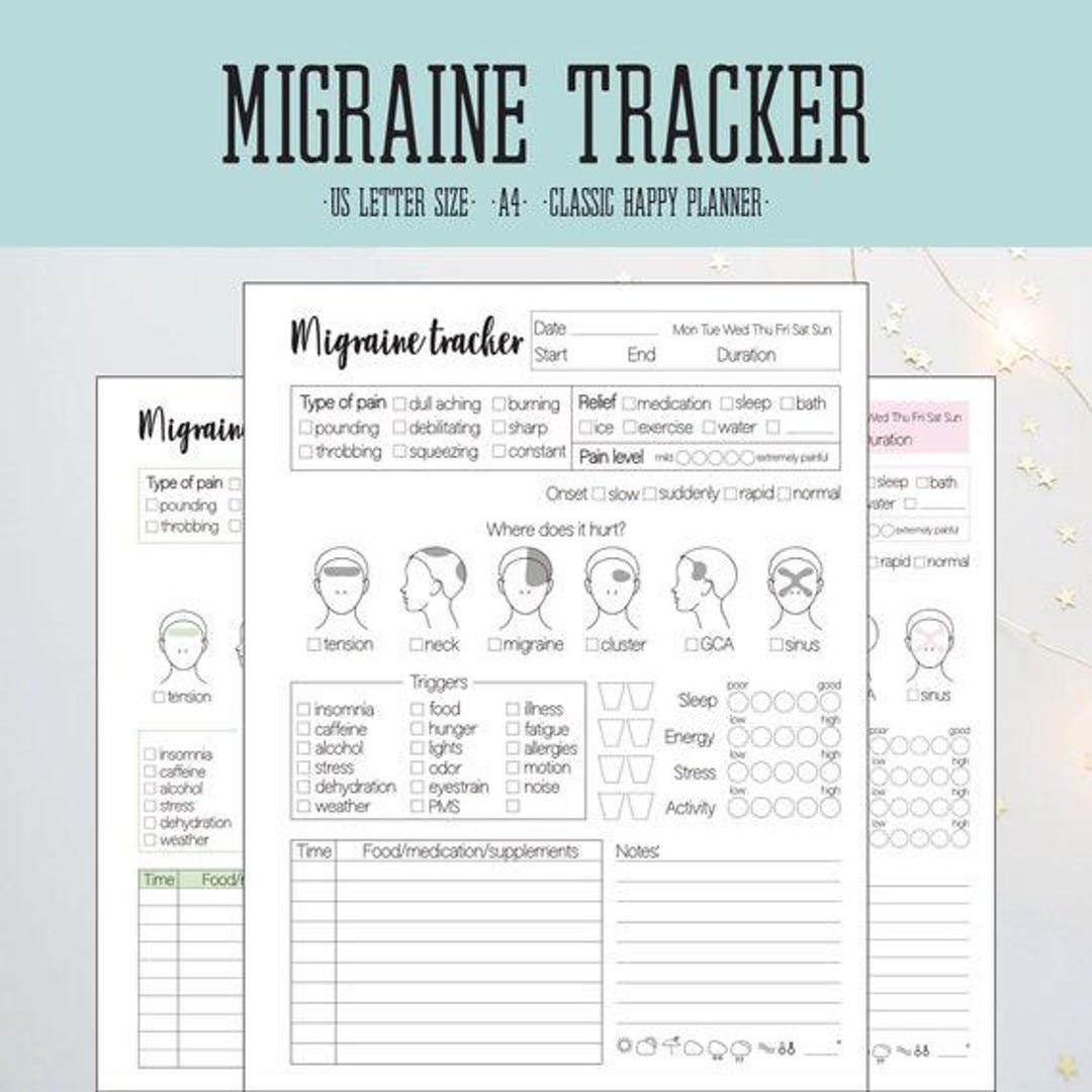 Migraine Tracker, Headache Tracker, Pain Log, Printable Migraine ...