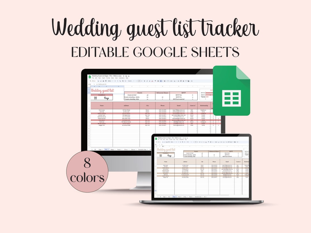 Wedding Guest List Tracker, Editable Google Sheets Wedding Guests ...