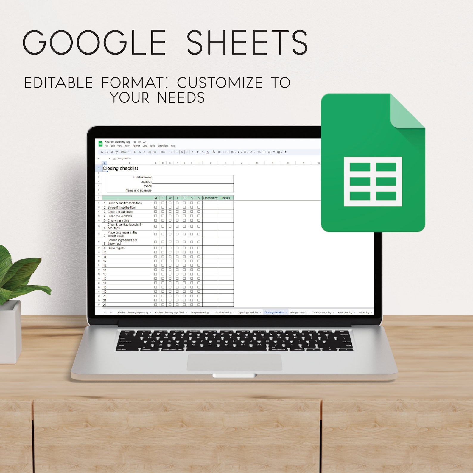 Editable Kitchen Cleaning Checklist, Google Sheets, Bundle for Food ...