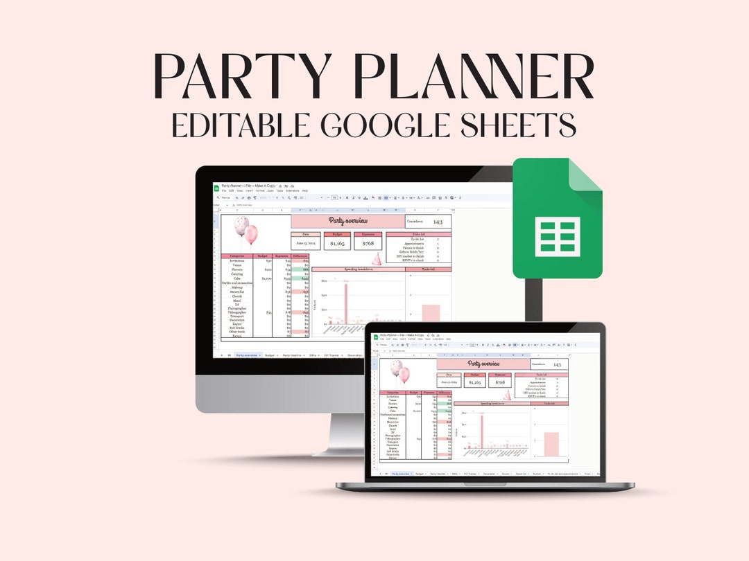 Party Planner, Editable in Google Sheets, Party Planning Checklist ...
