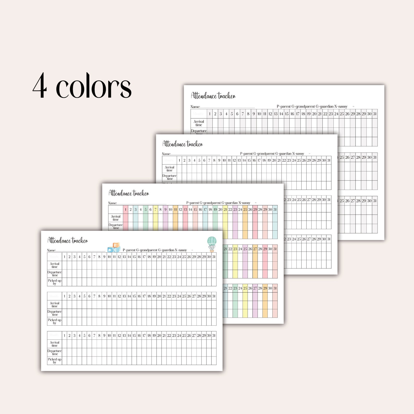 Child Care Attendance Tracker | Vertical and Horizontal Attendance List ...