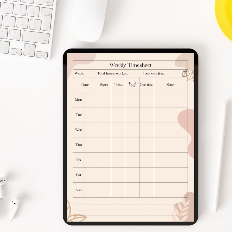 Timesheet Tracker, Weekly Time Sheet, Digital Work Hour Log, Overtime ...