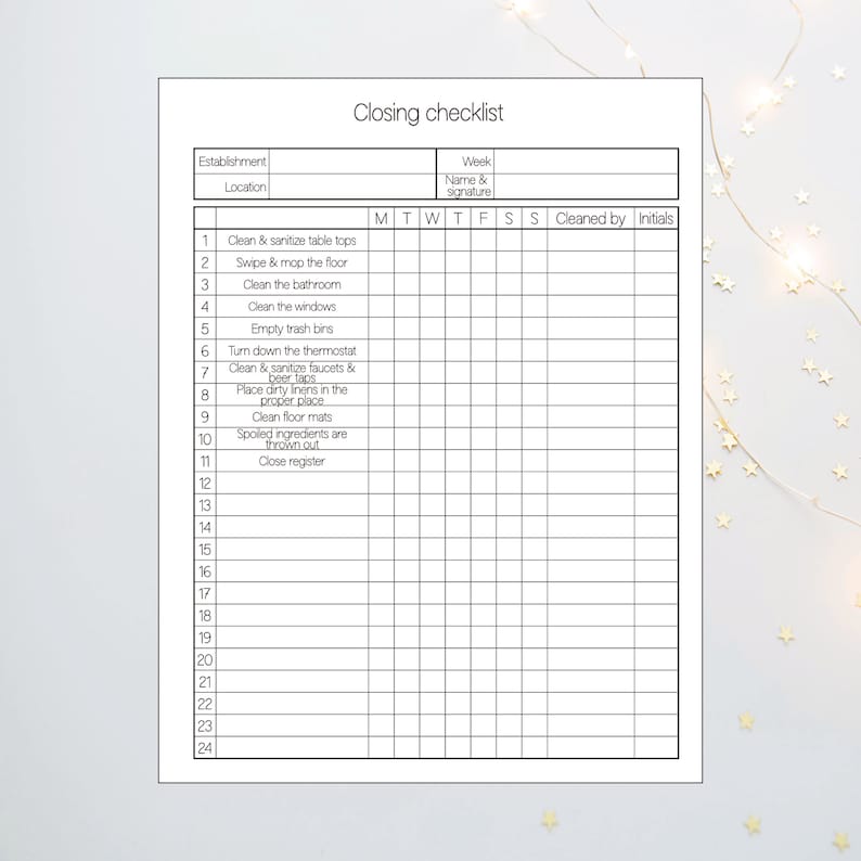 Kitchen Cleaning Checklist, Temperature Log, Food Waste Log, Food ...