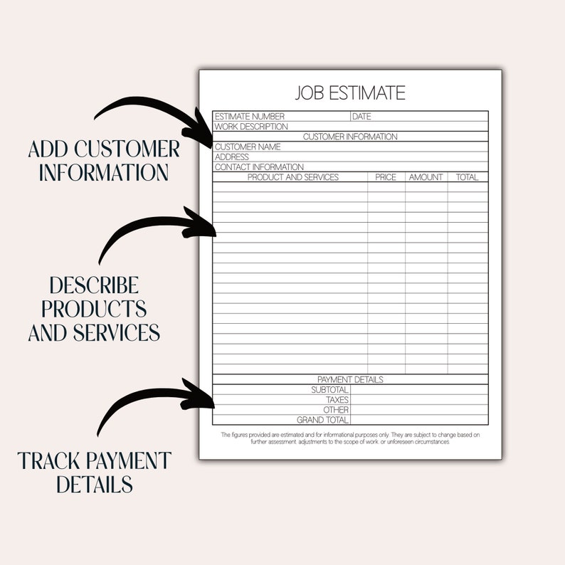 Job Estimate Printable, Fillable Simple Business Form, Construction ...