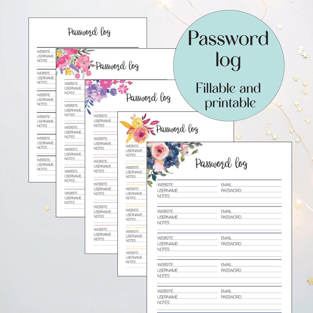 Printable Password Keeper, Password Log, Username Sheets, Instant ...