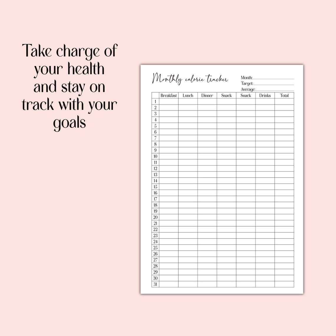 Calorie Tracker Printable, Daily, Weekly & Monthly Calories Counter ...