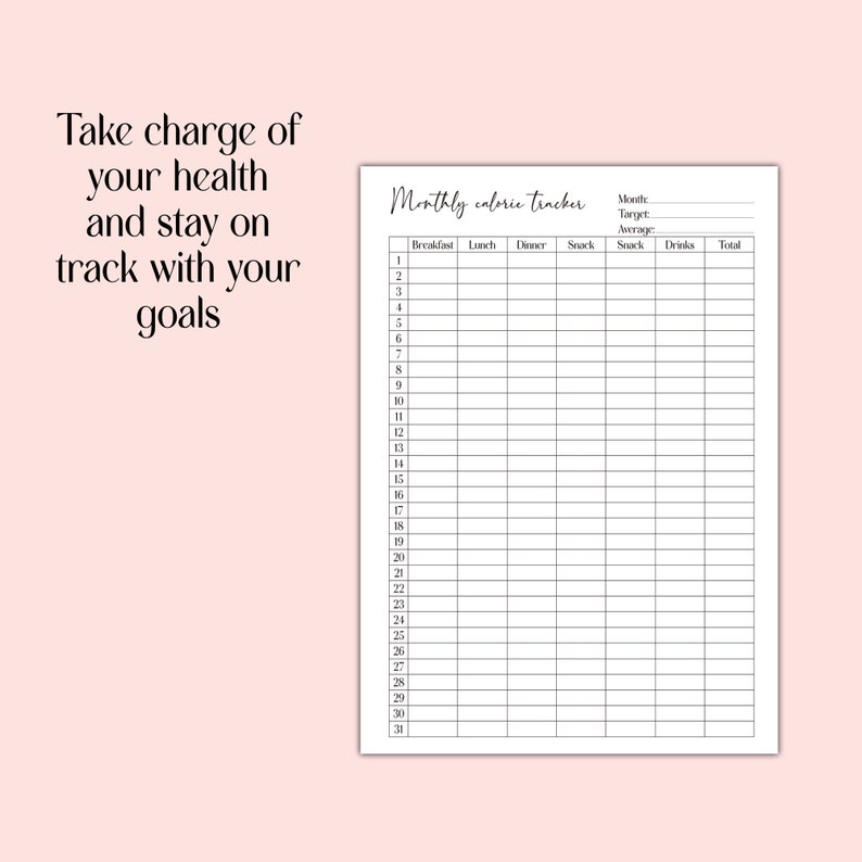 Calorie Tracker Printable, Daily, Weekly & Monthly Calories Counter ...