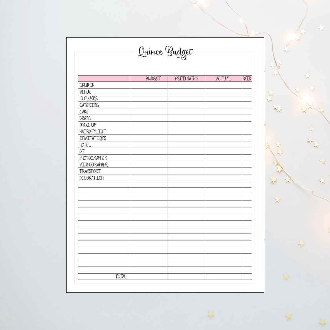 Quinceañera Planner, Quince Planning Checklist, Quinceañera Templates ...