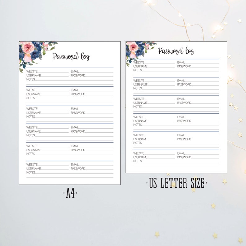 Printable Password Keeper, Password Log, Username Sheets, Instant ...