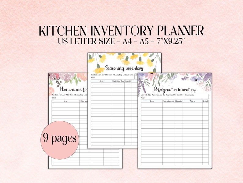 Food Inventory Tracker Printable, Kitchen Organizer, Pantry, Freezer ...