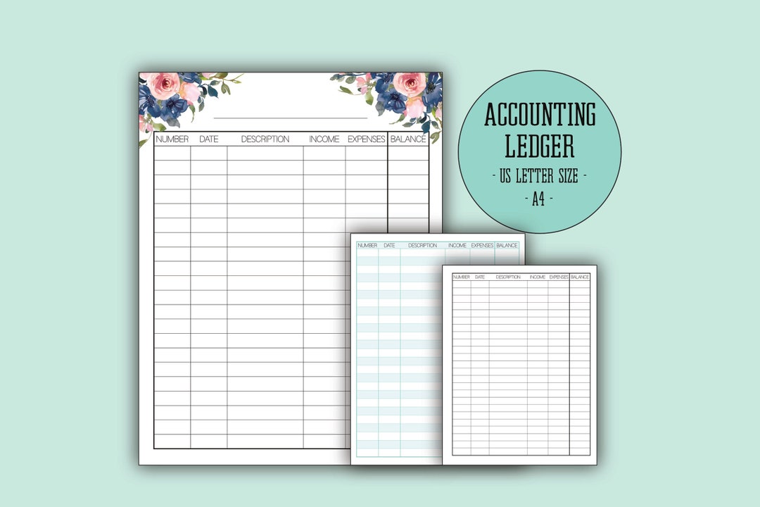 Accounting Ledger, PRINTABLE Bookkeeping, Income and Expenses Log ...
