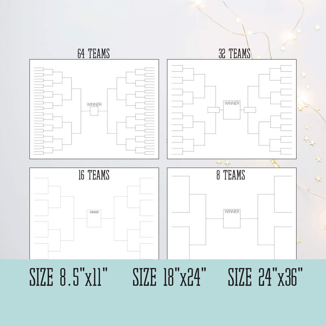 Sports Bracket Printable Tournament Bracket Template 8 16 - Etsy