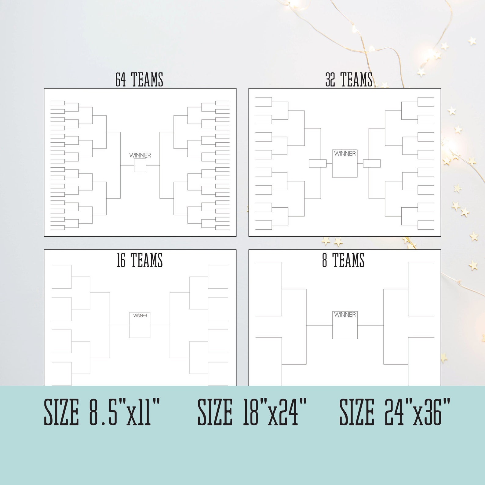 Sports Bracket Printable Tournament Bracket Template 8 16 - Etsy