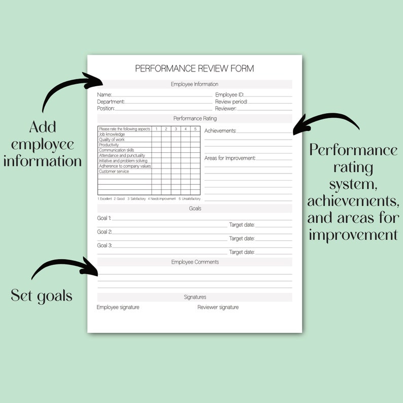 Performance Review Form, Employee Work Evaluation Sheet, Job Feedback ...