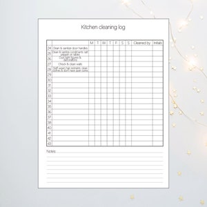 Kitchen Cleaning Checklist, Temperature Log, Food Waste Log, Food ...