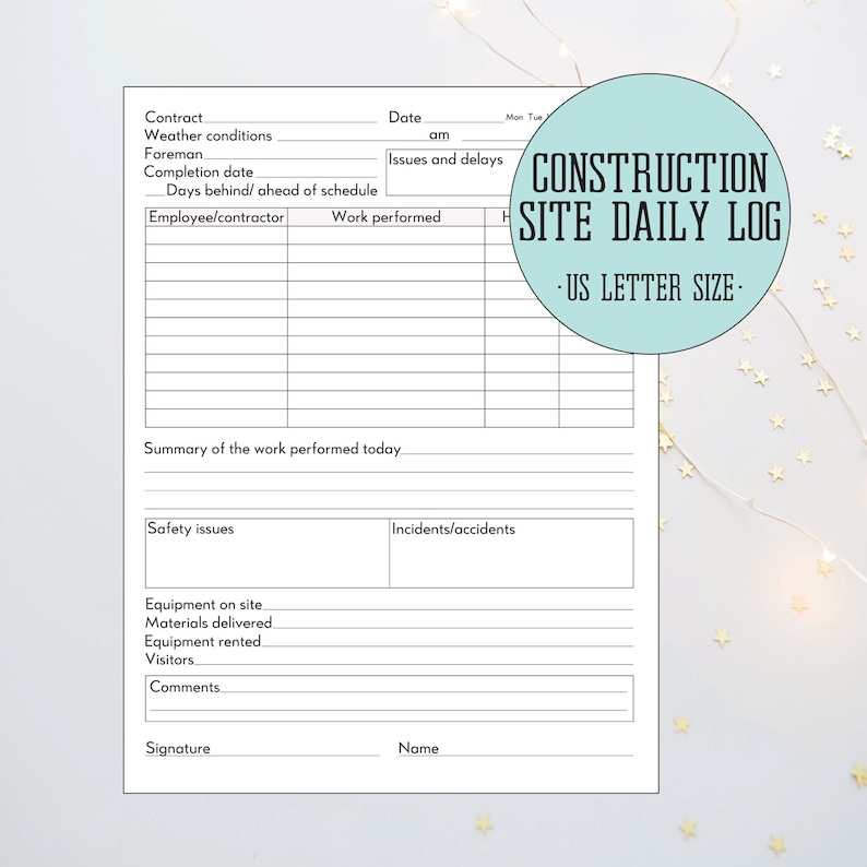 Construction Site Log, Job Site Project Management Report, Foreman Log ...