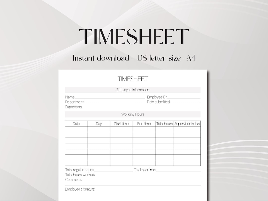 Timesheet Record Log - Track Working Hours & Overtime, Daily and Weekly ...