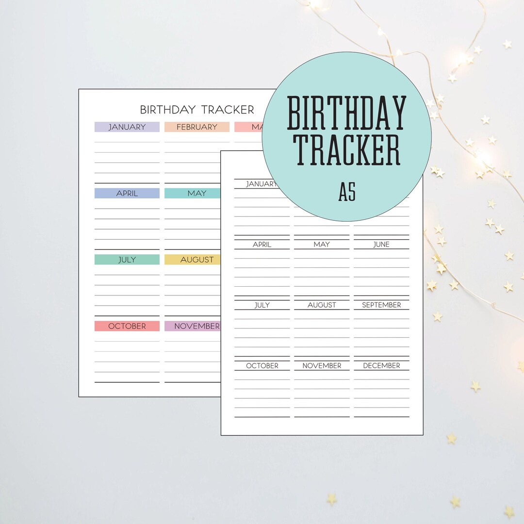 Minimalist Birthday Tracker Printable - Important Dates Keeper, A5 ...