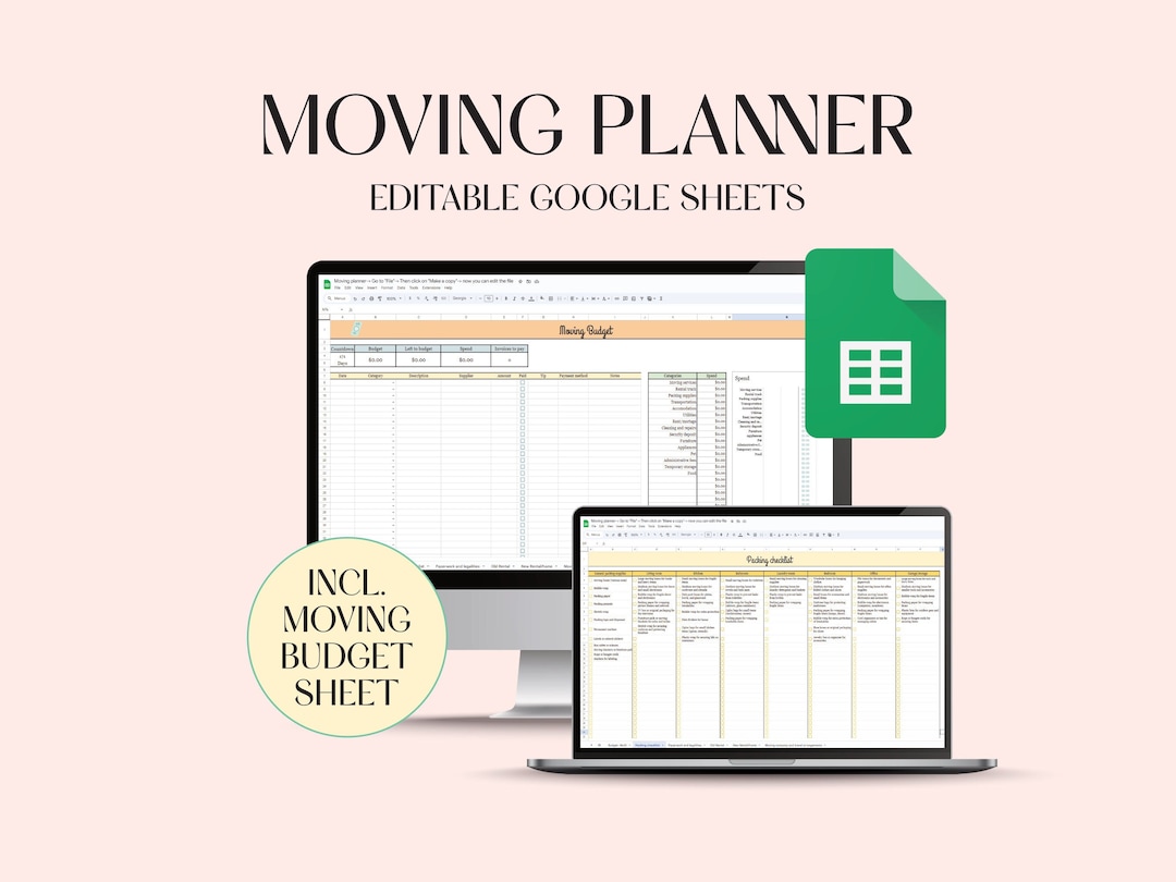 Moving Checklist and Expense Spreadsheet, Editable Google Sheets ...