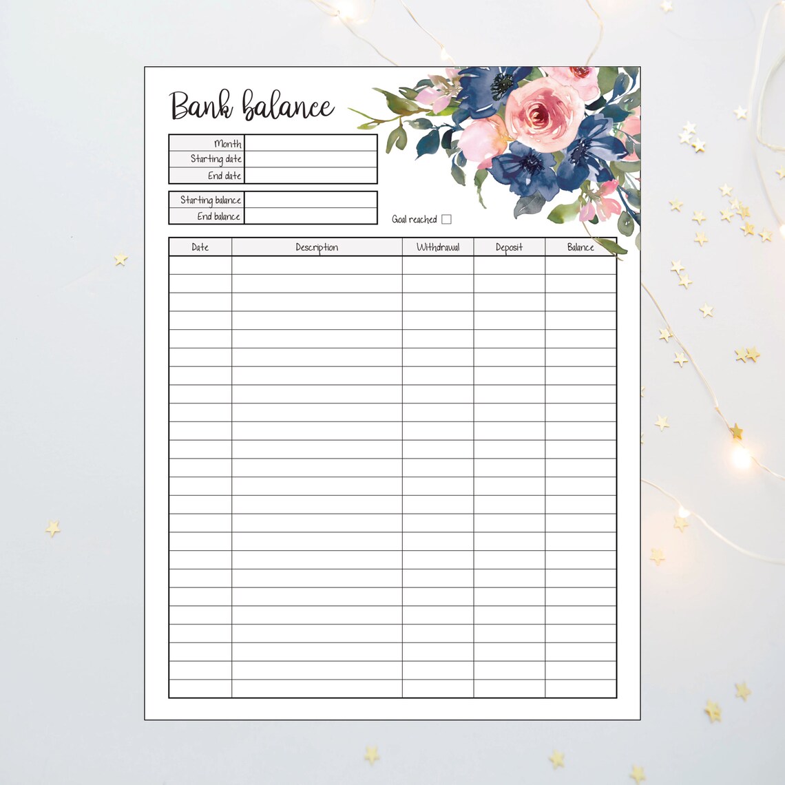 Bank Balance, Printable Bank Balance Log, Bank Account Tracker, Savings ...