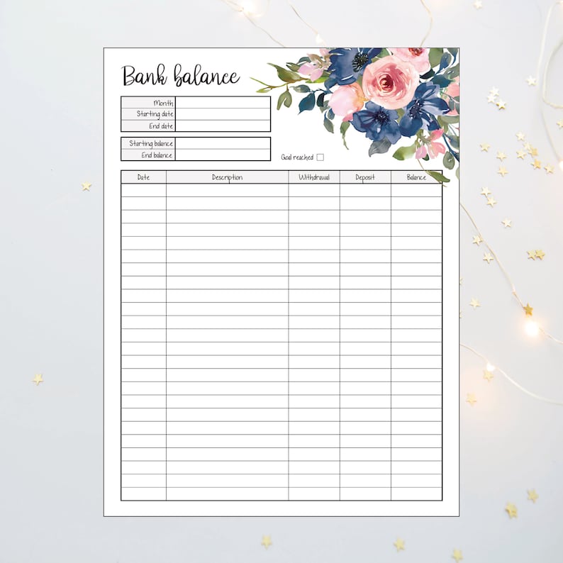 Bank Balance, Printable Bank Balance Log, Bank Account Tracker, Savings ...