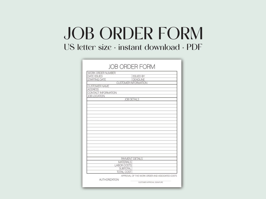 Job Work Order Form Printable, Small Business Job Work Order Tracking ...