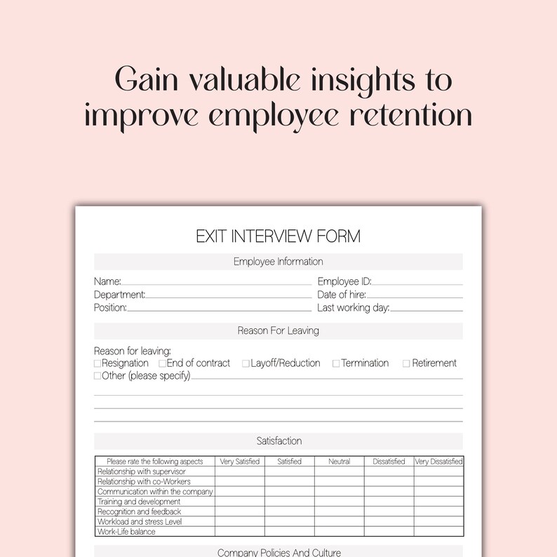 Exit Interview Form, Employee Resignation Feedback Survey, Departing ...