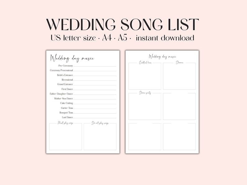 Wedding Song List Printable, Minimalist Wedding Playlist & DJ Song List ...