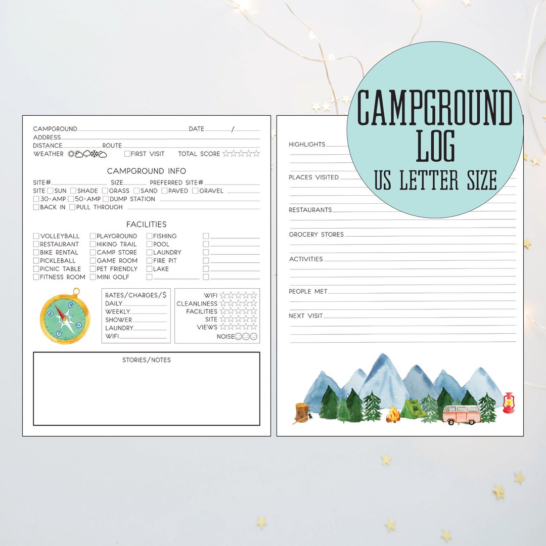Campground Log, Camping Logbook, Printable Camping Journal, Instant ...