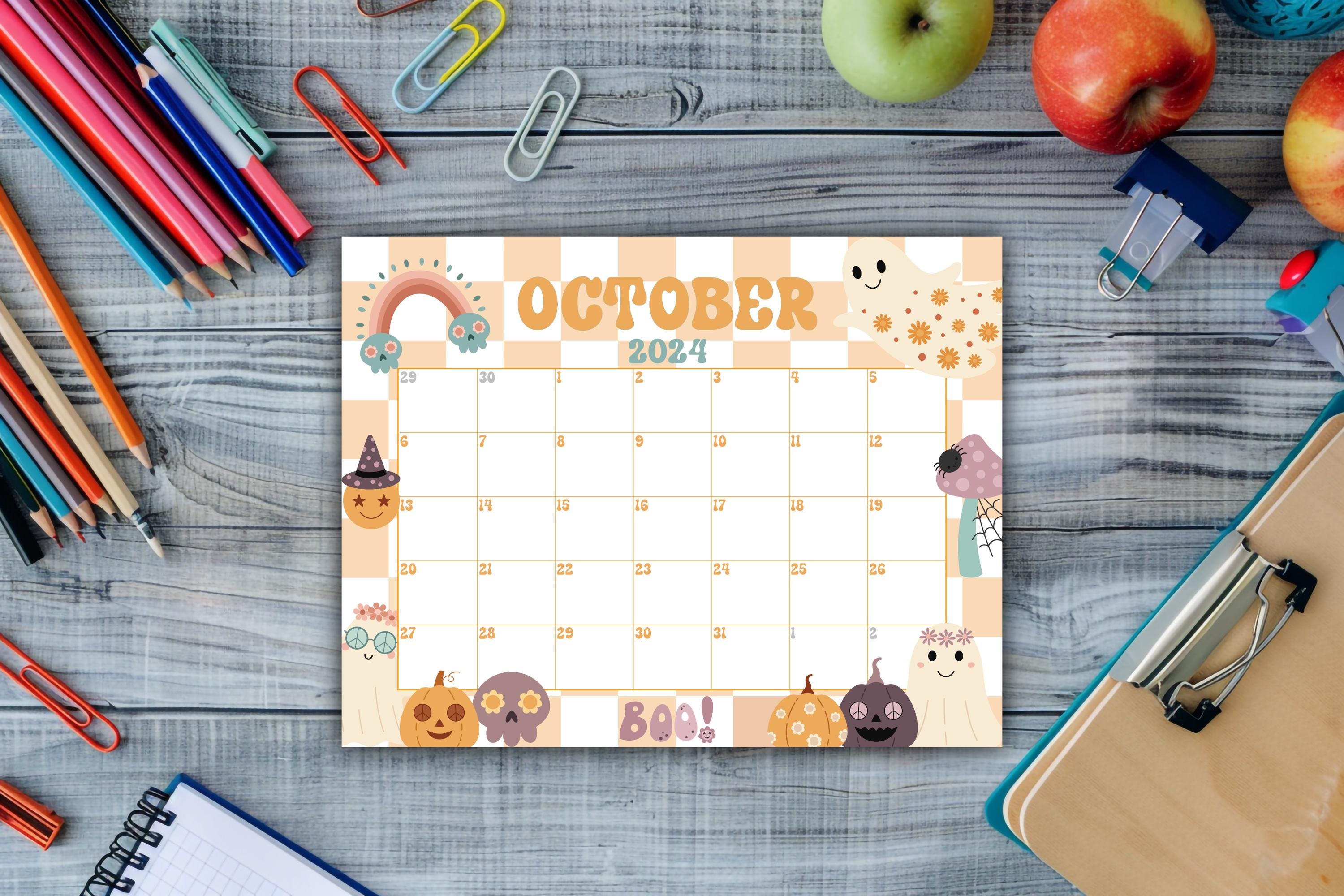 Printable October Calendar 2024, Fillable Halloween Monthly Schedule ...