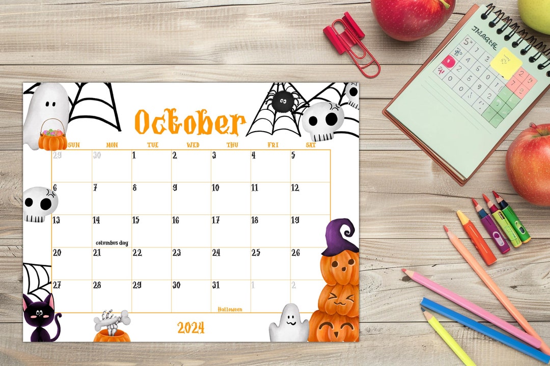 Printable October Calendar 2024, Halloween Monthly Schedule, Portrait ...