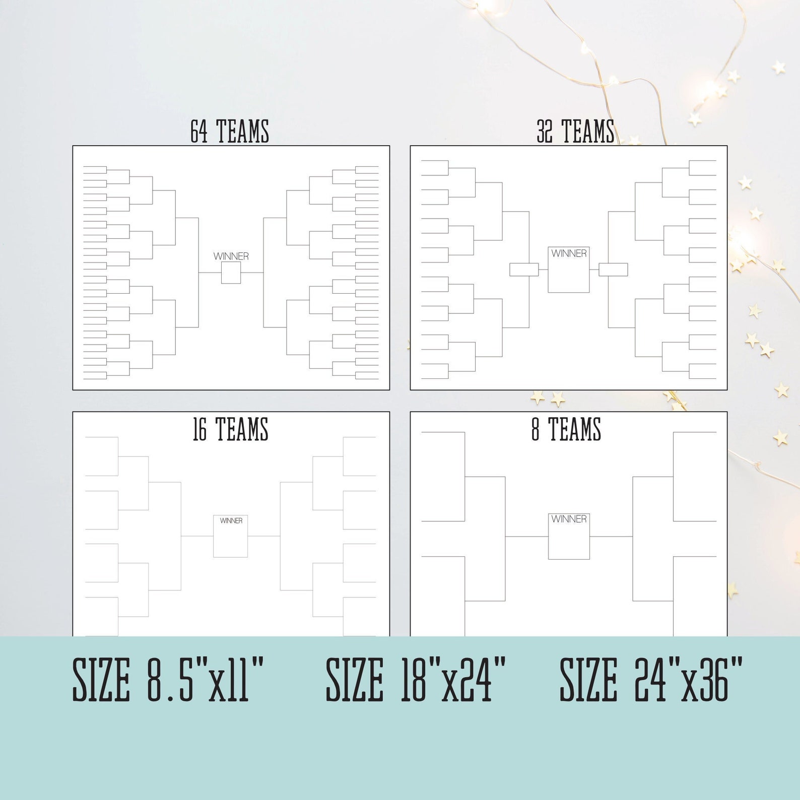 Sports Bracket Printable, Tournament Bracket Template, 8, 16, 32, 64 ...