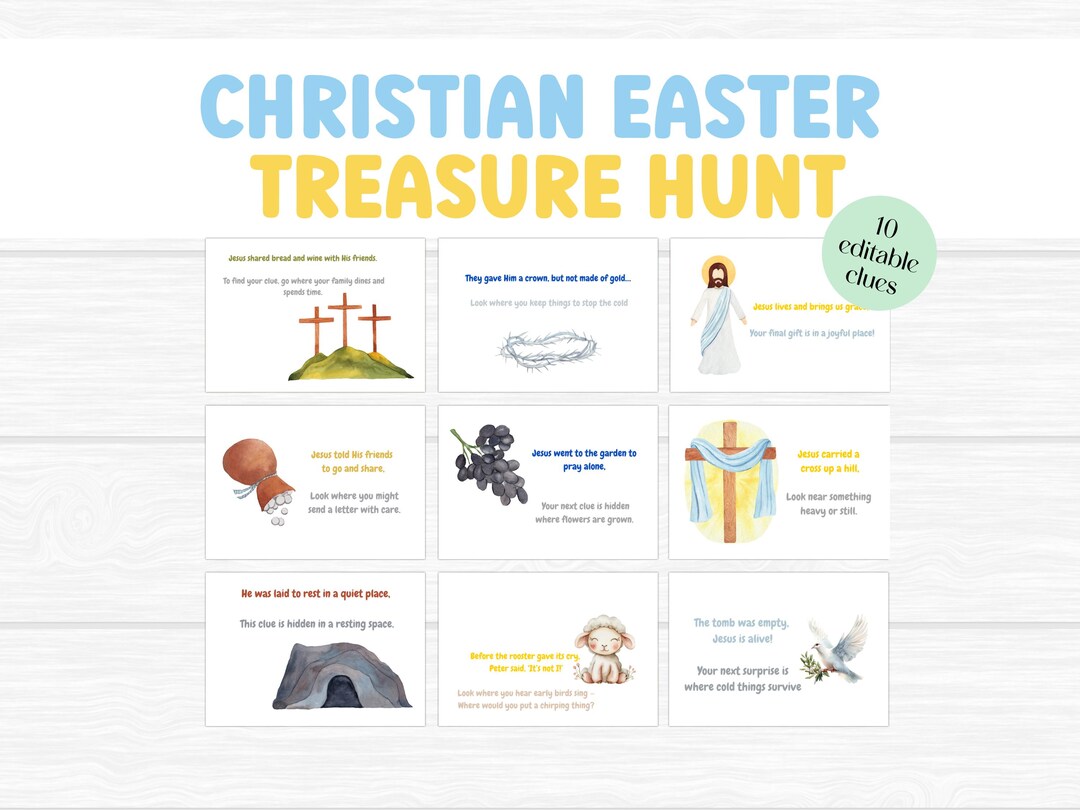 Kids Easter Scavenger Hunt Printable Game, Editable Christian Treasure ...
