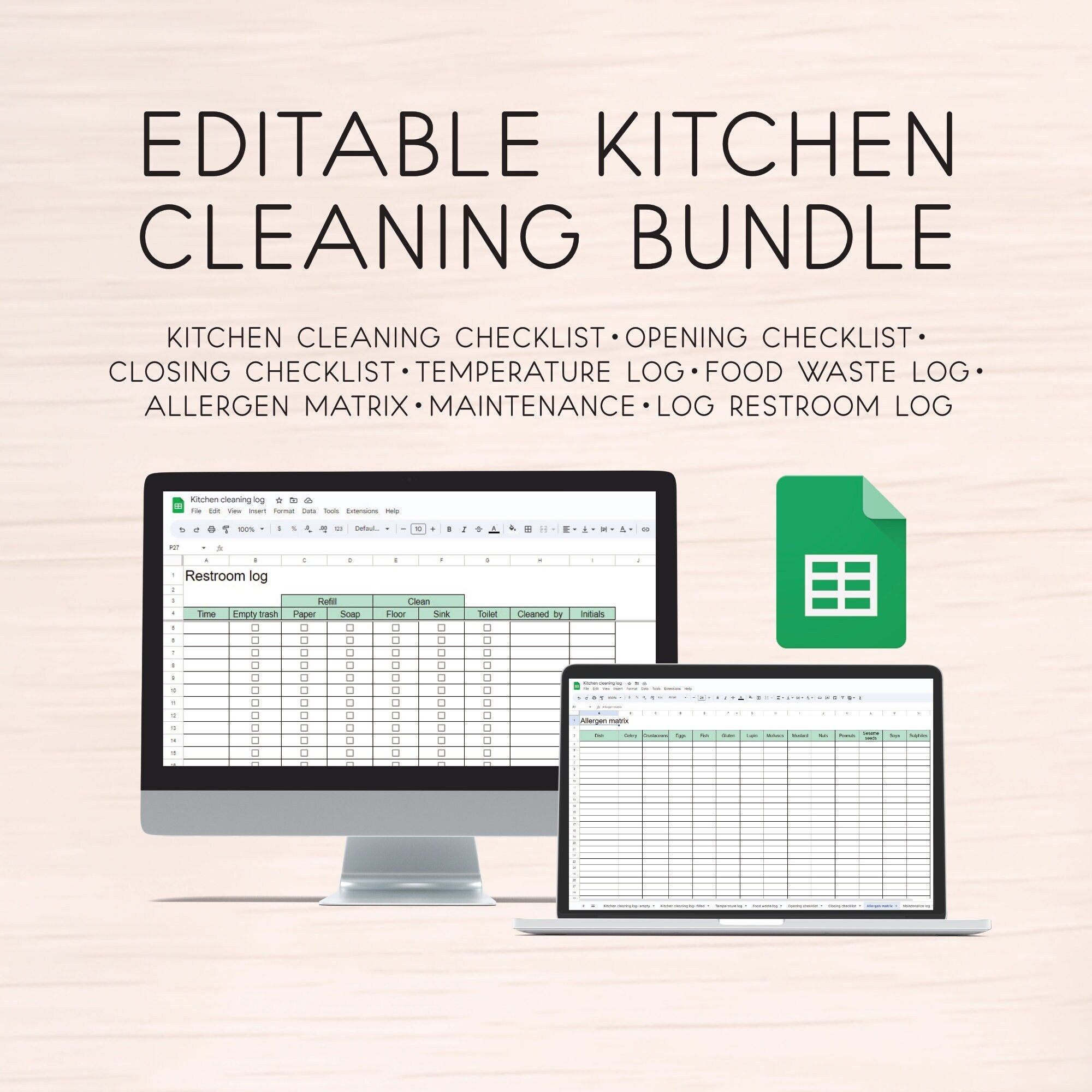 Editable Kitchen Cleaning Checklist, Google Sheets, Bundle for Food ...