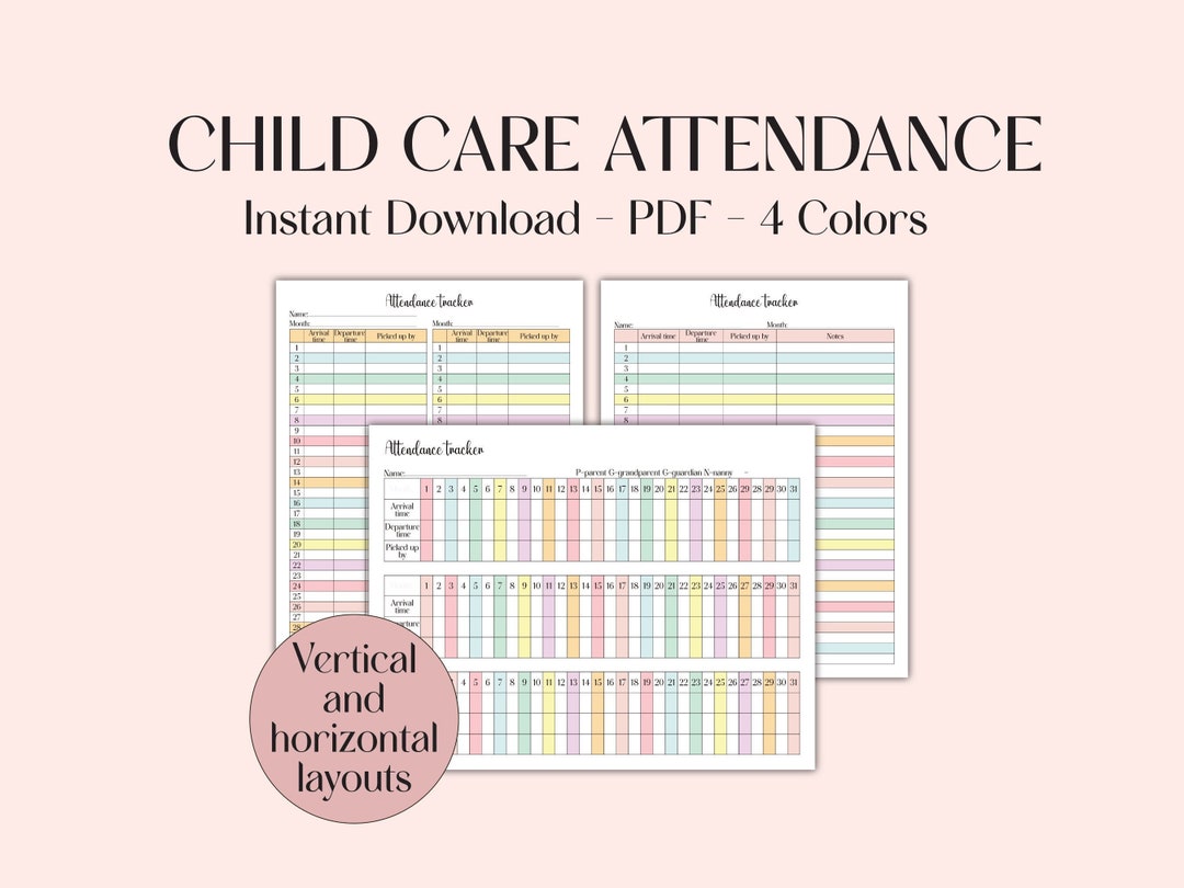 Child Care Attendance Tracker | Vertical and Horizontal Attendance List ...