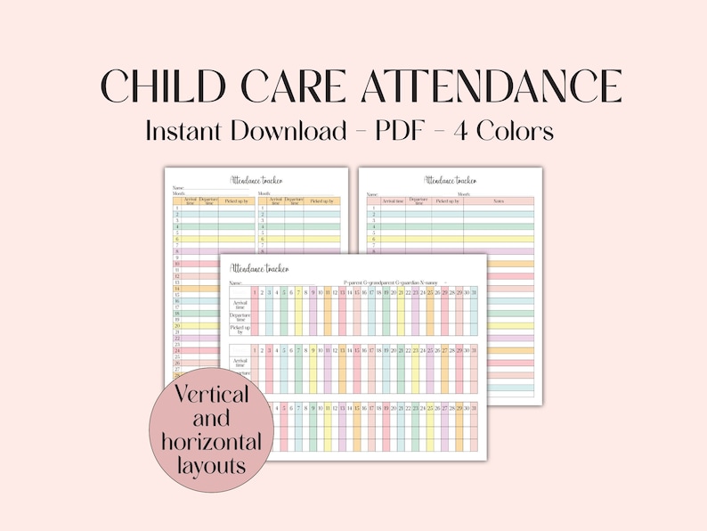 Child Care Attendance Tracker | Vertical and Horizontal Attendance List ...