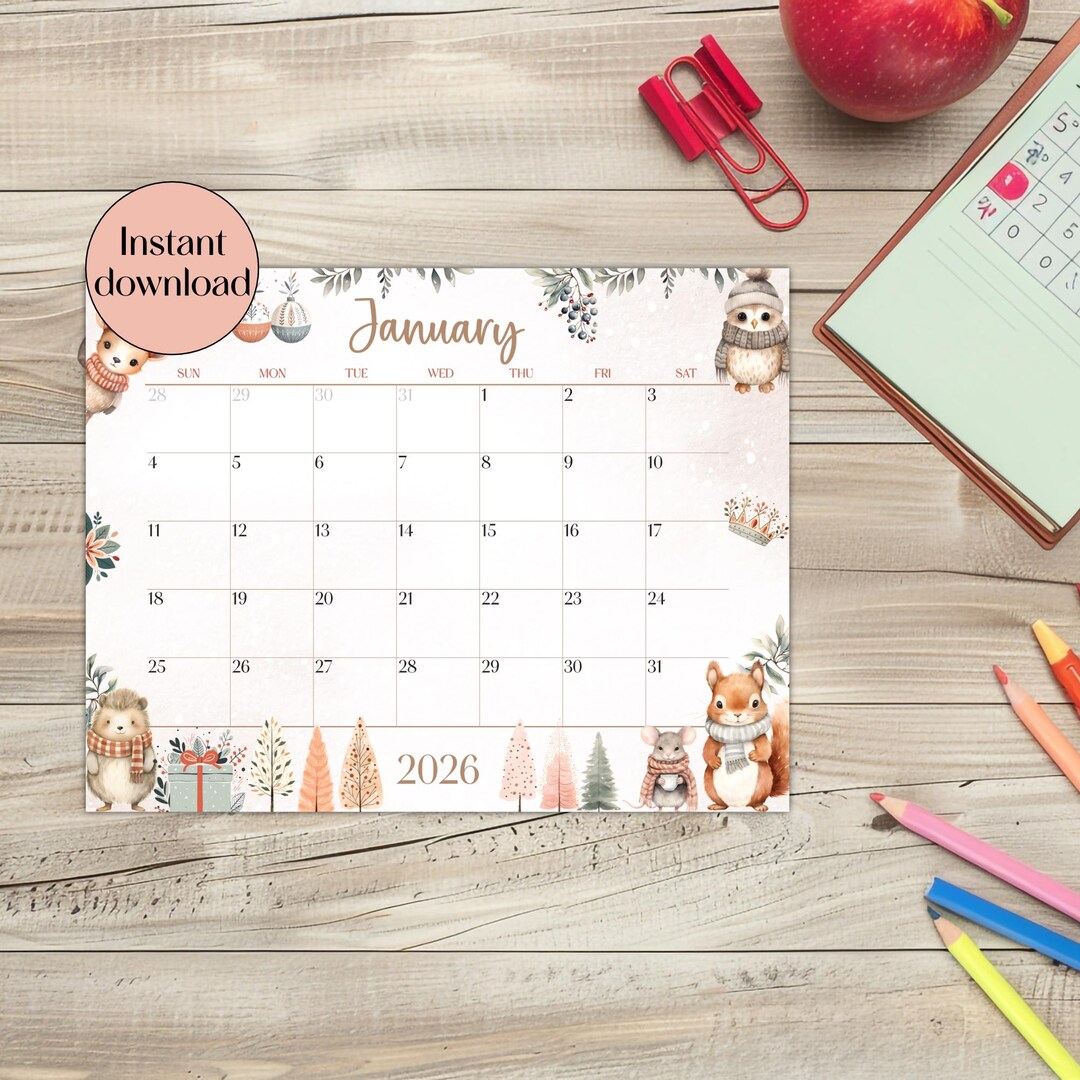 January Printable Calendar 2026, Fillable Monthly Schedule, Portrait ...