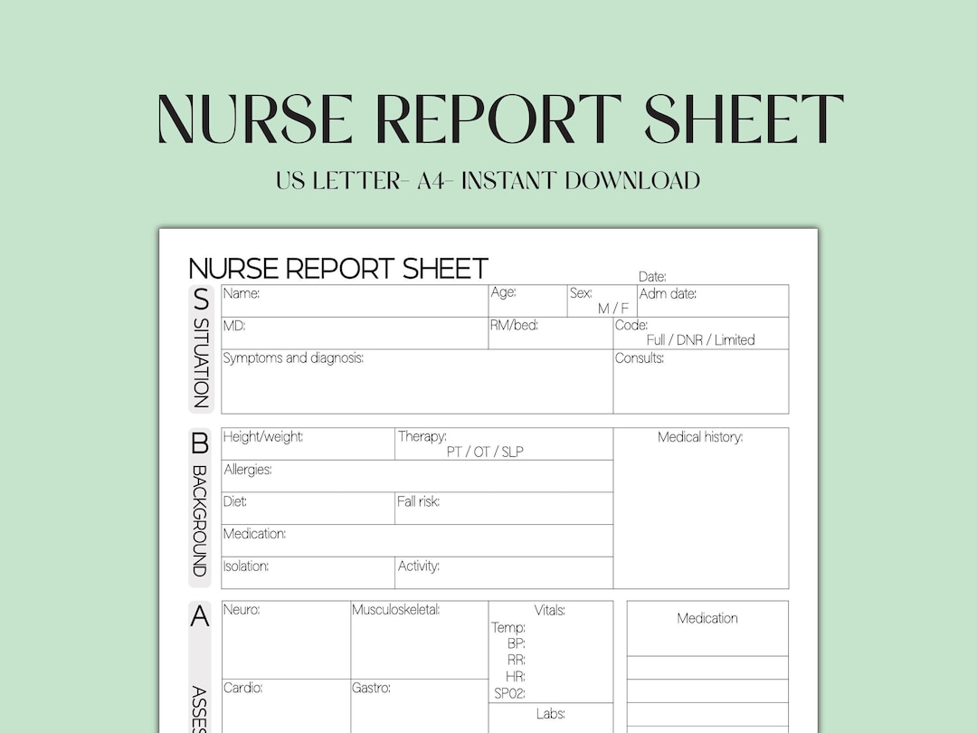 Nurse Report Sheet Template for Organizing ICU and Med-surg Shifts ...