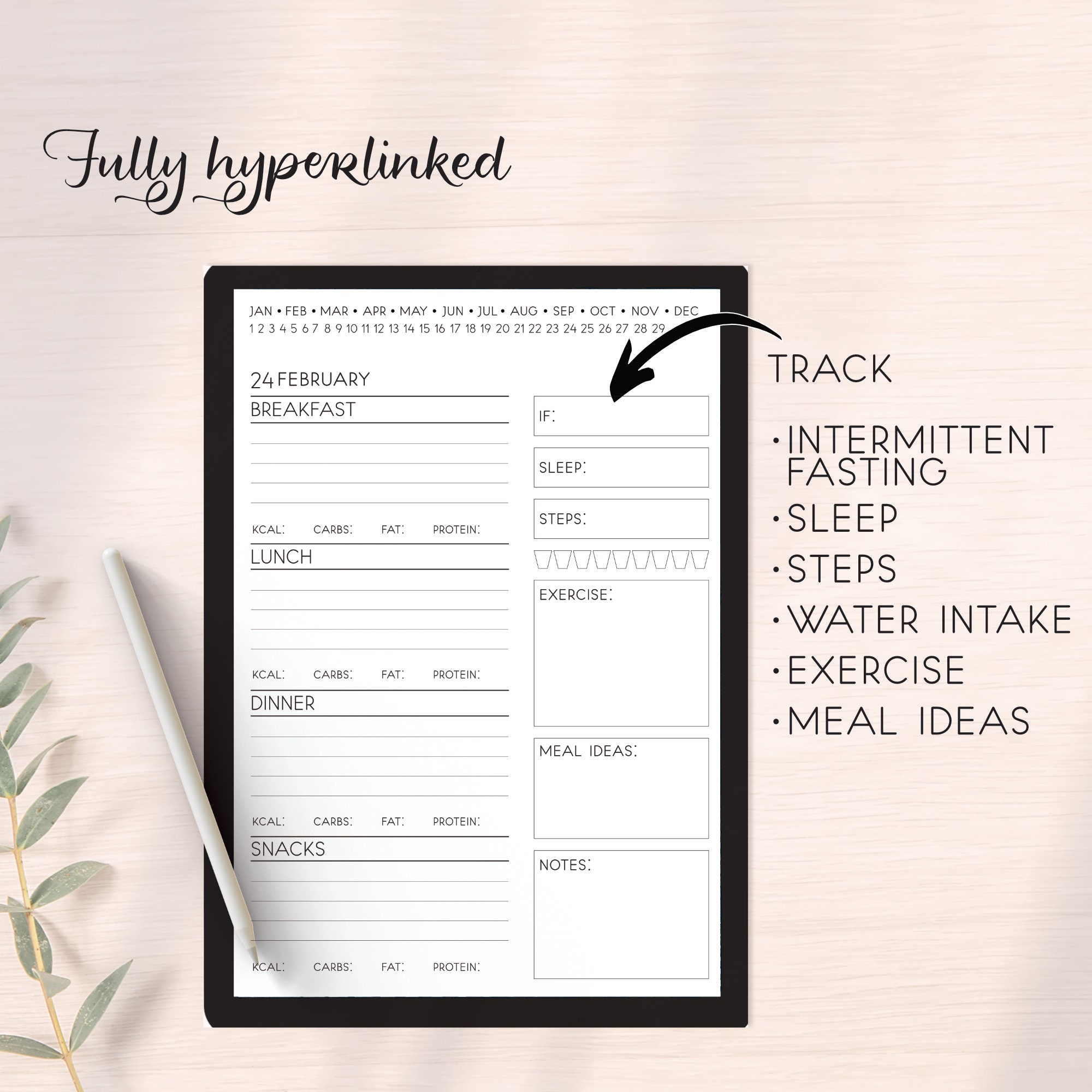 Daily Food Diary Journal, Fitness Digital Planner Template, Minimalist ...