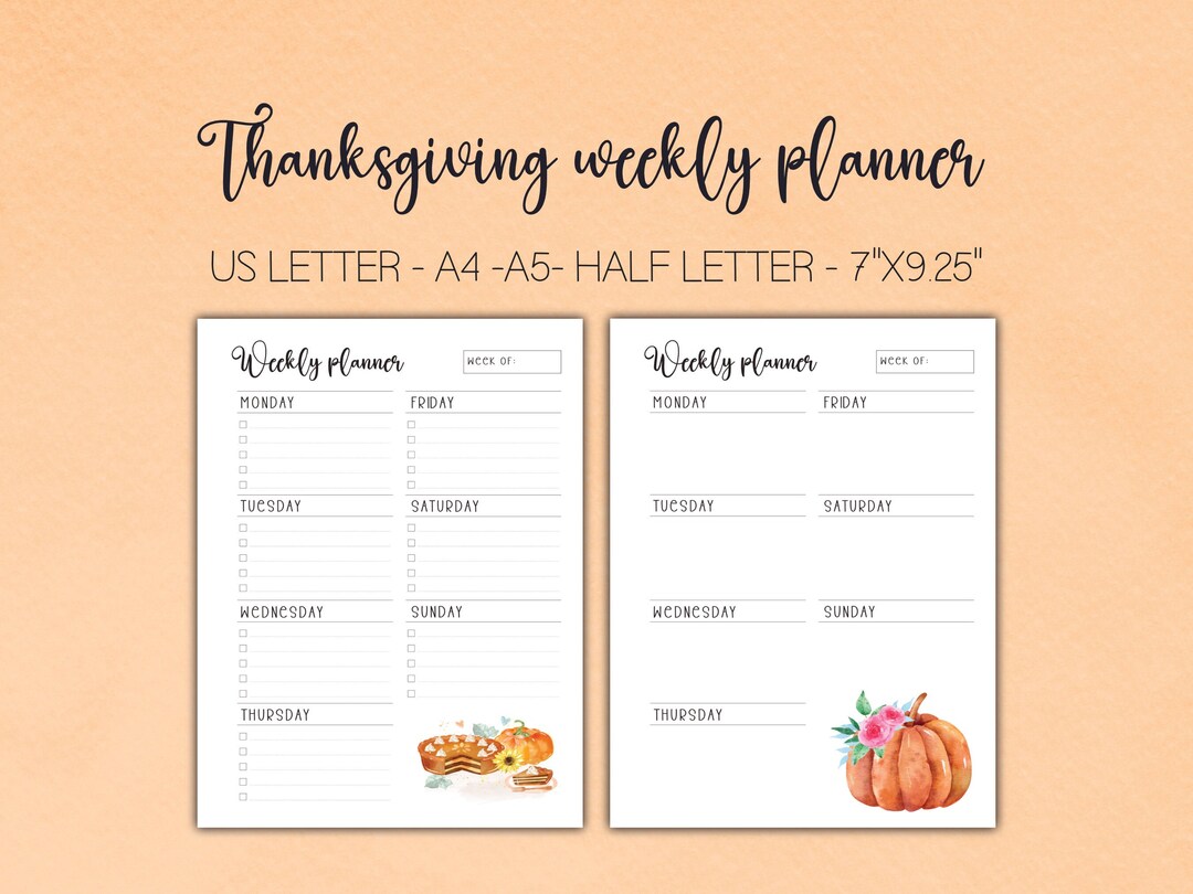 Thanksgiving Planner Insert, Daily and Weekly Planner, Thanksgiving ...