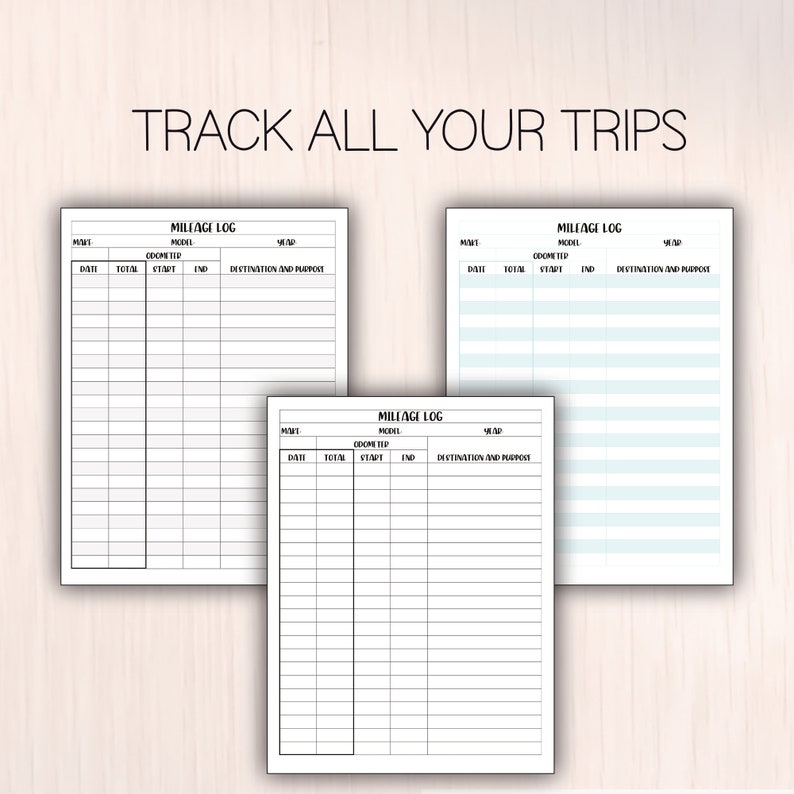 Mileage Log: Printable Business Vehicle Tracker, A5, A4 & US Letter ...