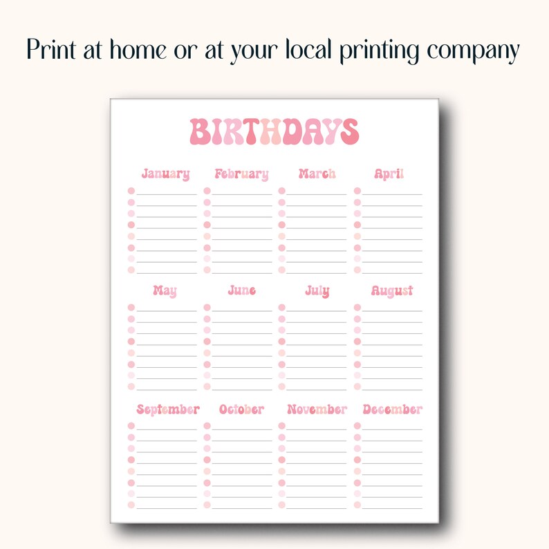 Birthday Tracker Printable - Pink Birthday Tracking Template | Birthday ...