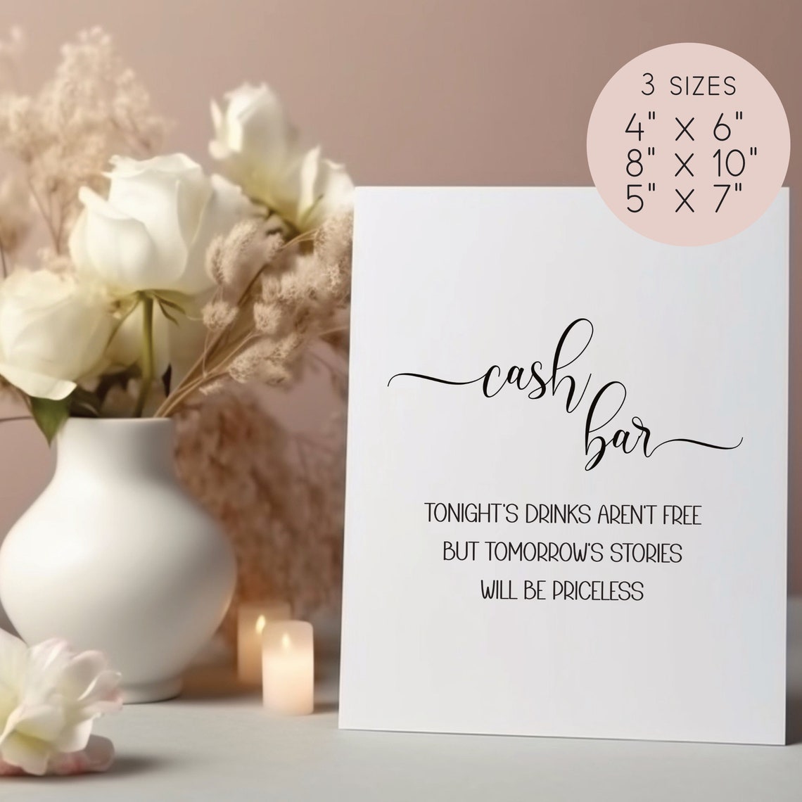Cash Bar Sign, Modern and Minimalist Wedding Signs, Wedding Cash Bar ...