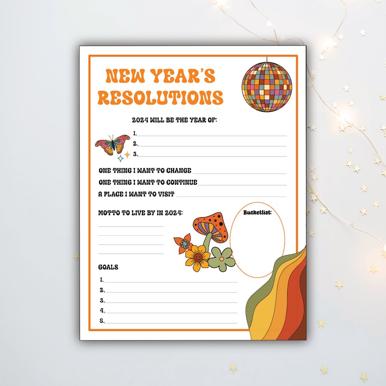 New Year's Printable 2024, 2024 Resolutions, Year in Review Template ...
