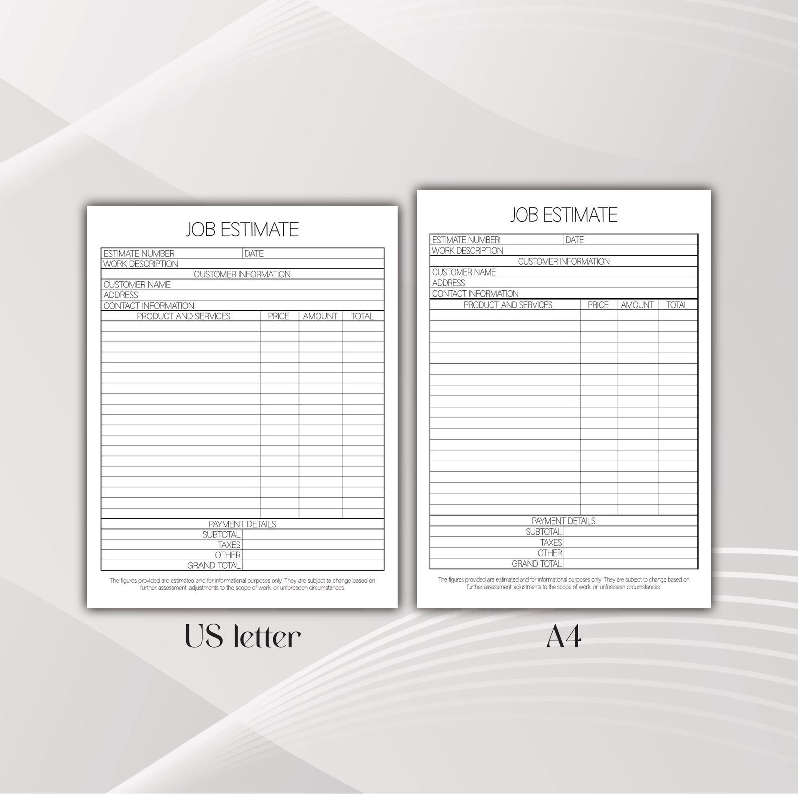 Job Estimate Printable, Fillable Simple Business Form, Construction ...