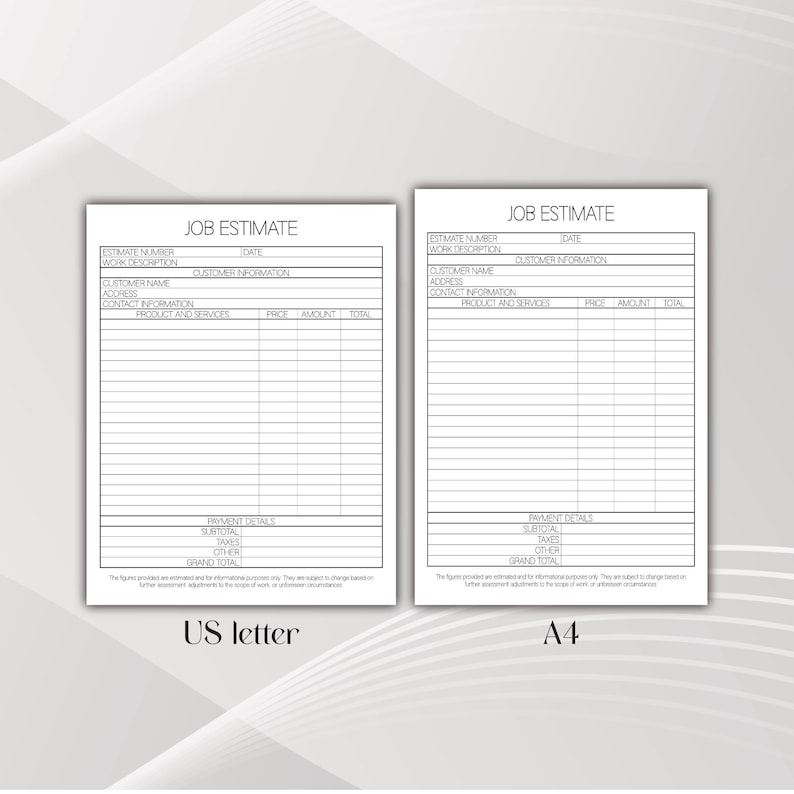 Job Estimate Printable, Fillable Simple Business Form, Construction ...