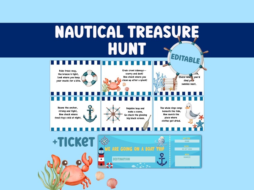 Nautical Treasure Hunt Game, Editable Treasure Hunt Plus, Fun Printable ...