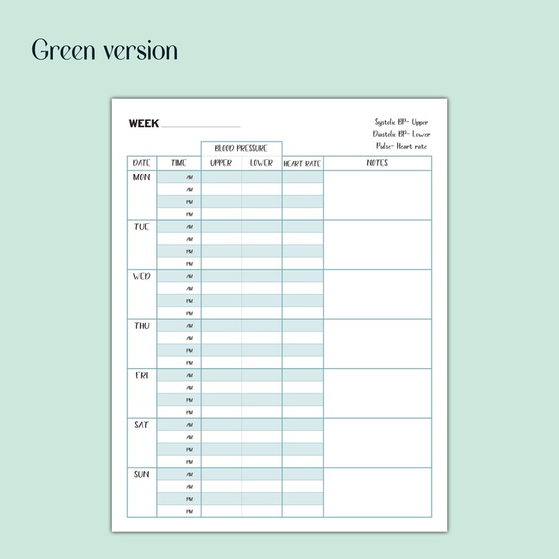 Blood Pressure Log, BP Diary, Printable Tracker, Health Log, High Blood ...
