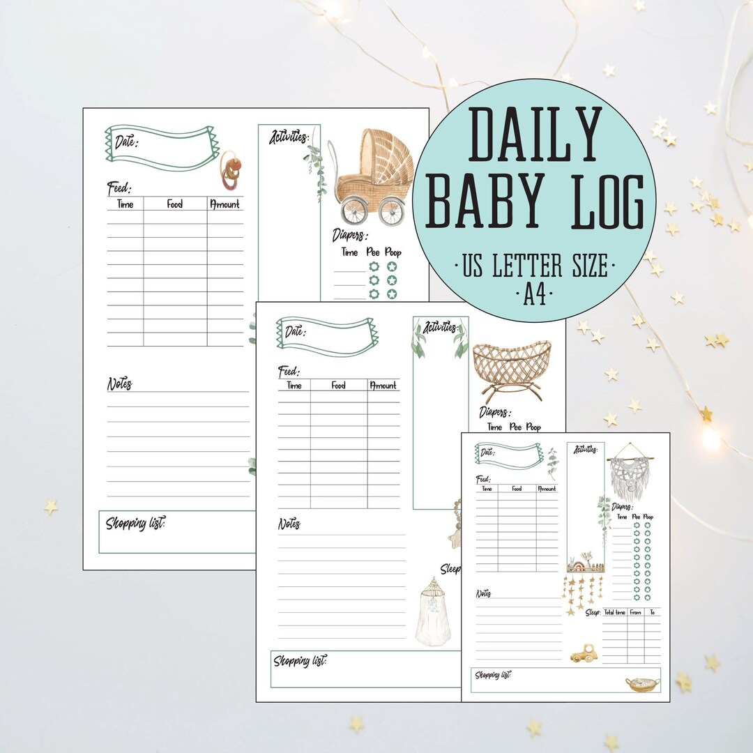 Printable Baby Log, Boho, Daily Baby Report, Printable Nanny Log ...